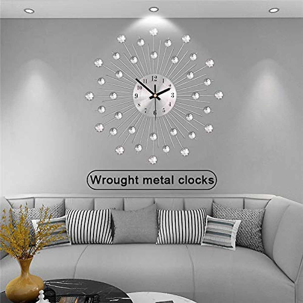 SOOTOP Crystal Wall Clock, Silver Mirror Diamond-Studded Metal Clock Decorative Wall Decor Clock Housewarming Gift for Decoration Bedroom Living Room