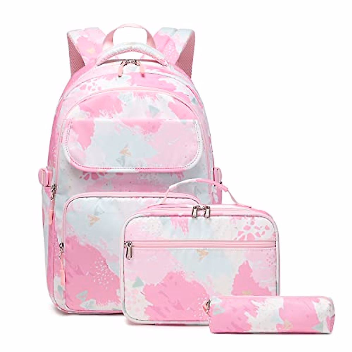 Robhomily 3pcs Girls Backpack with Lunch Box for Elementary Middle School 17 inch Kids Backpack with Lunch Bag Set Waterproof,Lightweight Pink School Backpack for Teen Girls