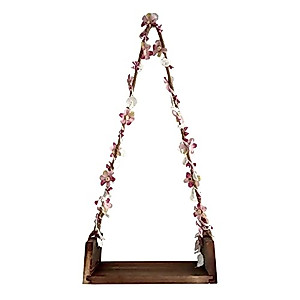 TOOYFUL Wooden Swings Seats for Newborn Boys Girls Photography Props, with Flower Ropes Hanging Swing Seat for Baby Memorable Photo Shooting-Coffee