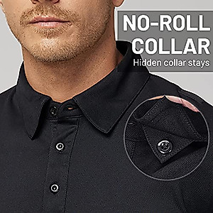 MIER Men's Outdoor Performance Tactical Polo Shirts Long and Short Sleeve, Moisture-Wicking, Black, Medium