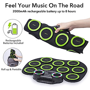 Electronic Drum Set, 9 Drum Pads, Roll up Electric Drum Set with Headphone Jack, Built-in Dual Speaker, Drum Stick, Foot Pedals, Best Gift for Christmas Holiday Birthday