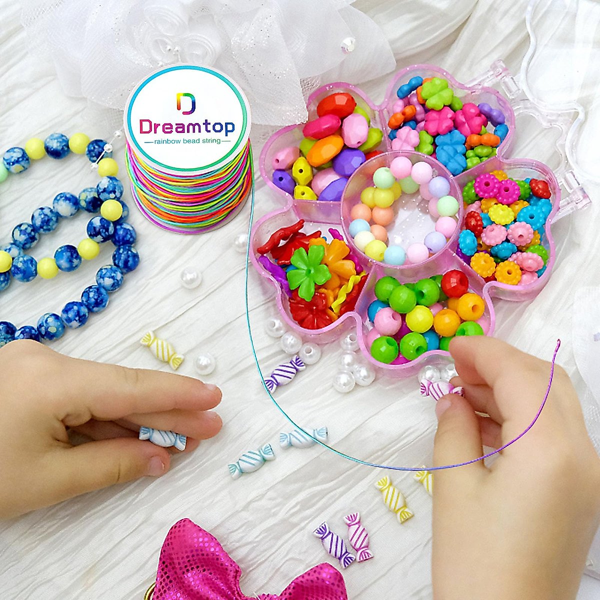 Dreamtop 1mm Stretchy Bracelet String, 100 Meters Rainbow Bead String Elastic String for Bracelet, Pony Bead String Elastic Cord for Jewelry Bracelet Making, Necklace String and Crafts, 109 Yard