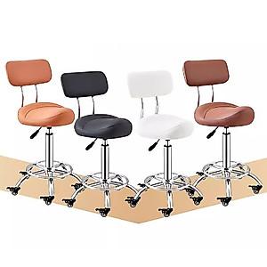 NUNETH Saddle Stool Kitchen Saddle Chair with Footrest Back Support, Ergonomic Office Chair Saddle Salon Chair for Clinical Dentist Clinic, 50-70 Cm (Color : White)