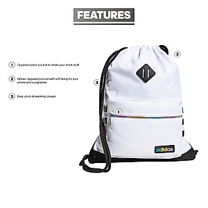 adidas Classic 3S Sackpack, White/Black/Rainbow Metallic, One Size