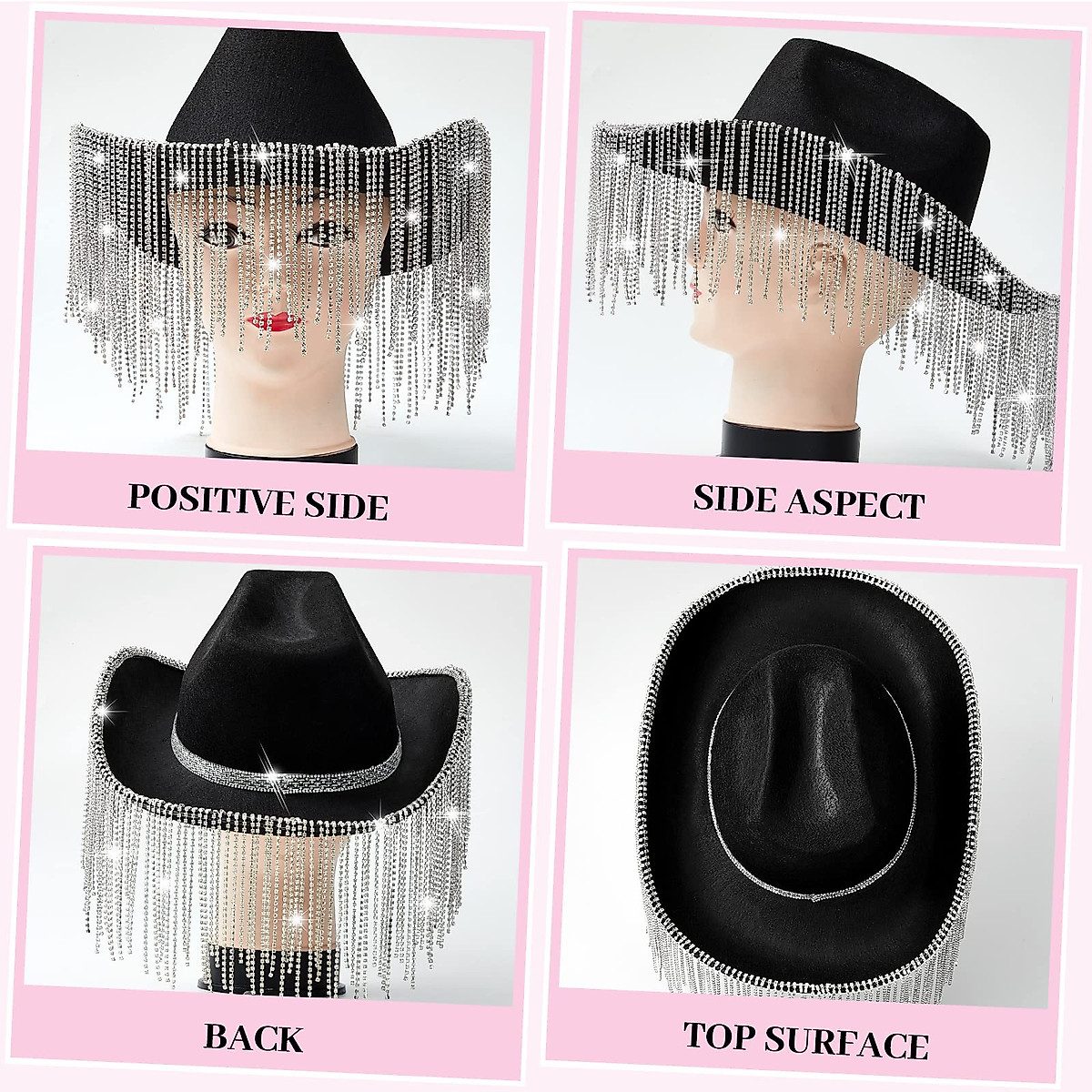 Rhinestone Cowboy Hat Glitter Cowboy Hat With Glasses, Headscarves, Adhesive Rhinestone Letter Patches