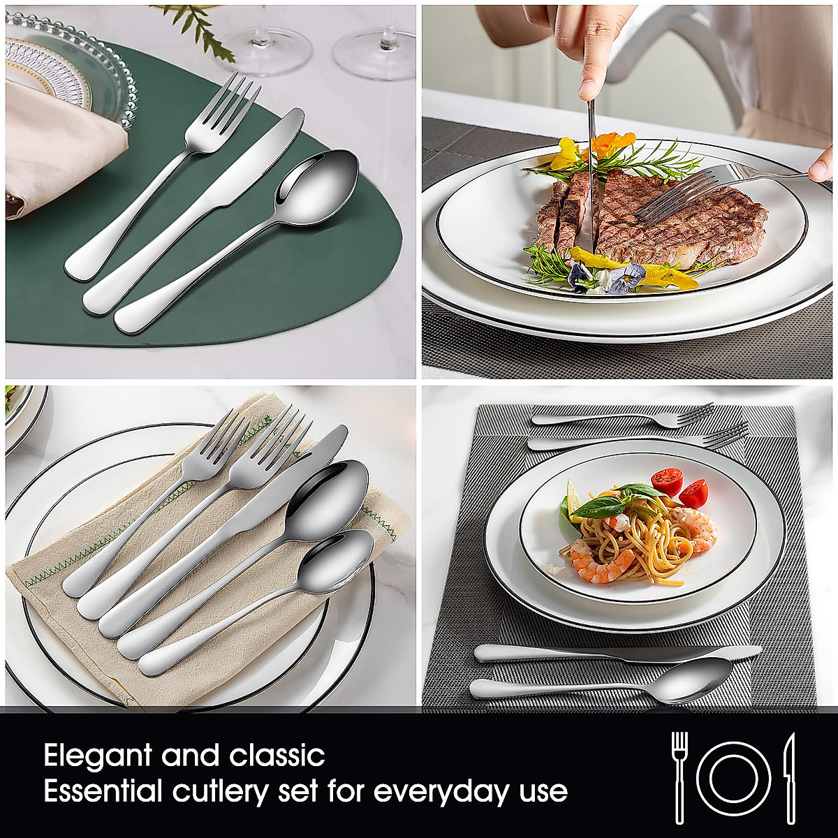 Silverware Set for 6 Premium Stainless Steel Cutlery Set Mirror Polished Flatware Set 30 Piece Knife Forks and Spoons Silverware Set Food-Grade Tableware Utensils Set for Restaurant Dishwasher Safe