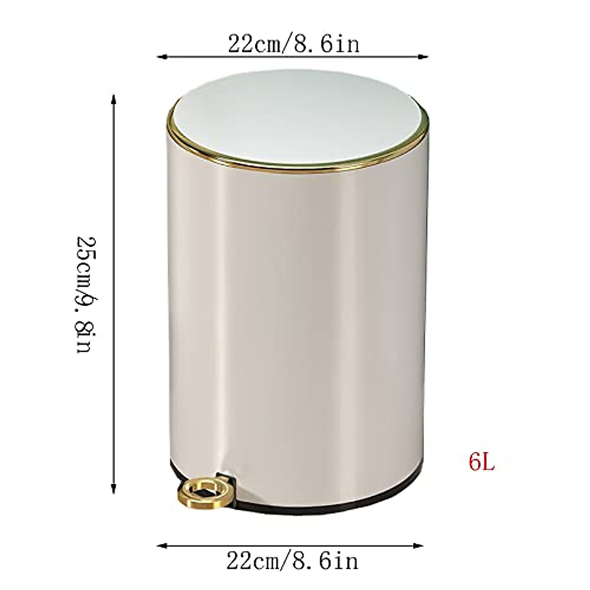 DYPASA Smart Trash Can Pedal Trash Can Creative Household Living Room Bedroom Stainless Steel Garbage Bin Bathroom Kitchen Pedal Trash Can with Lid,6L 8 L Bathroom Trash Can (Color : White Gold 6L)