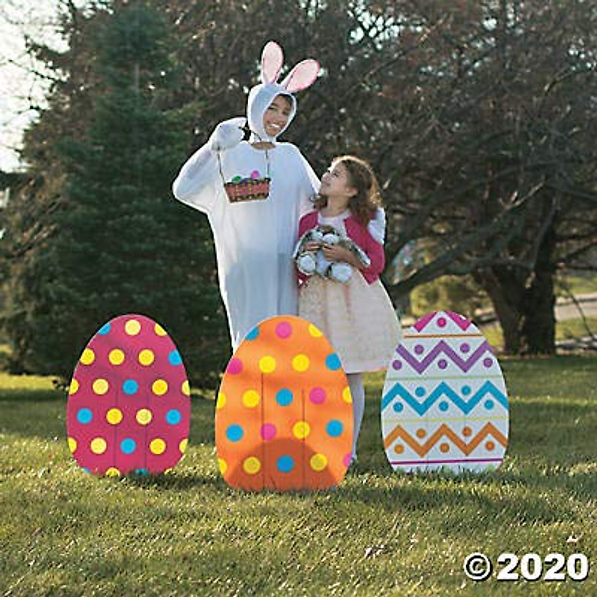 Fun Express Large Plastic Easter Eggs for Yard - Set Of 4 Easter Egg Hunt Made Easy with Jumbo Yard Easter Egg Hunt Sign - Celebrate in Style, Create A Festive Easter Atmosphere with Easter Yard Signs