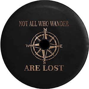 American Unlimited JL Spare Tire Cover Not All Who Wander Distressed Barn Wood JL Spare Tire Cover with Backup Camera Hole Black 32 inch