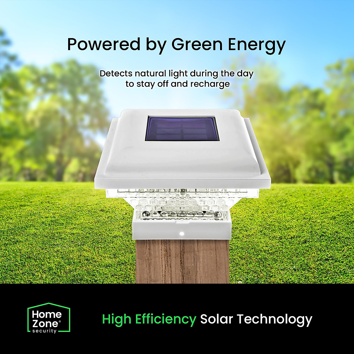 Home Zone Security 2 Pack Solar Post Cap Lights 12 Lumens Outdoor 4x4 fit Post Size 3.5x3.5, Recharging by Sunlight, Sensor Trigger Light at Night, No Wiring Require, Mount Anywhere for Decorative