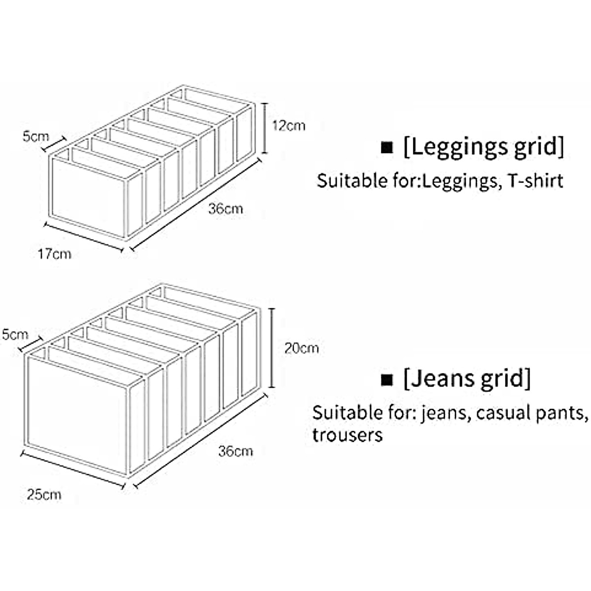 MBVBN Closet Organizers and Storage,Jeans Leggings Compartment Storage Box Closet, 7 Grids Folding Clothes Drawer Mesh Separation Organizer,Divider For Stacking Pants Drawer (White, Medium+Large)