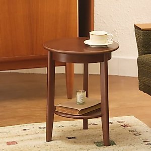 MaxSmeo Round End Table, Small Side Table for Small Spaces, 2-Tier End Table Wooden Side Table, Mid Century Modern Coffee Table,Easy Assembly, Brown, Two-shelves