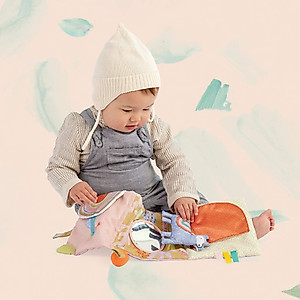 Manhattan Toy Llama Themed Soft Baby Activity Book with Squeaker, Crinkle Paper and Baby-safe Mirror Small