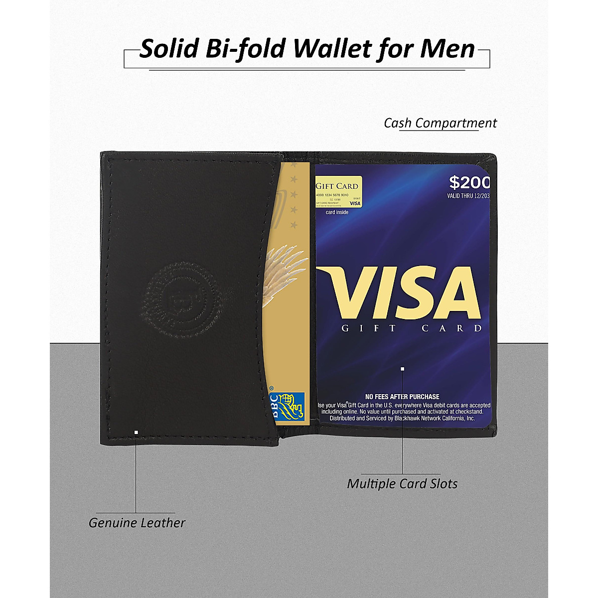 Leatherboss Genuine Leather Business Card Holder | Expandable Pocket, Credit Card & ID Slots | Stylish & Compact | Black