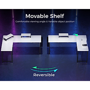 ODK L Shaped Desk, 66" Computer Corner Desk, Gaming Desk, Home Office Writing Desk with Monitor Shelf, Space-Saving Workstation Desk, Modern Simple Wooden Desk, Easy to Assemble, White