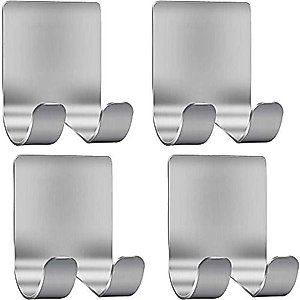 Deluxe Razor Holder for Shower-Hook Hanger Stand(4 Pack)Adhesive Stainless Steel Heavy Duty Utility Storage Hook,Shower Hook for Razor Bathroom Kitchen Organizer for Shaver Plug Robe Towel Loofah Coat
