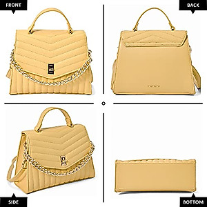 Like Dreams Classic Fashion Purses for Women Quilted Vegan Leather Satchel Top Handle Handbag (Yellow)