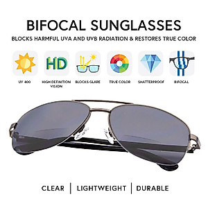 VITENZI Bifocal Sunglasses for Men and Women Square Aviator Reading Sun Tinted Glasses with Readers - Anzio in Gunmetal 2.00