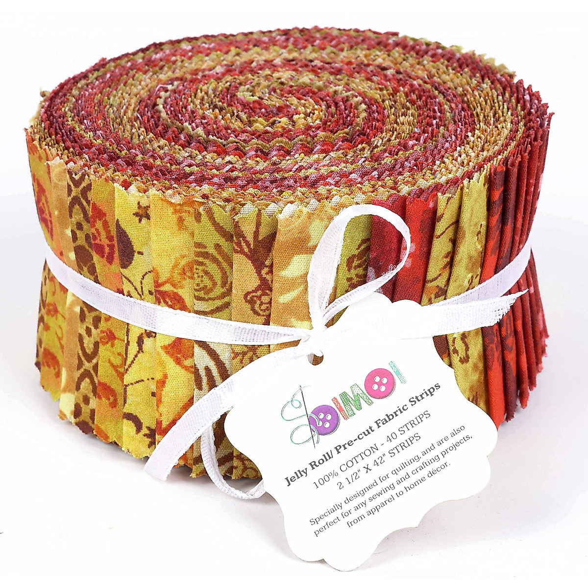 Soimoi 40Pcs Batik Print Cotton Precut Fabrics for Quilting Craft Strips 2.5x42inches Jelly Roll - Red