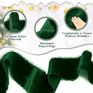 Preboun 4 Rolls Velvet Ribbon for Gift Wrapping 24 Yards Total Frayed Edge Velvet Silk Ribbon for Valentine's Day Wedding Baby Shower DIY Crafts Decor(Dark Green,1.5 Inch)
