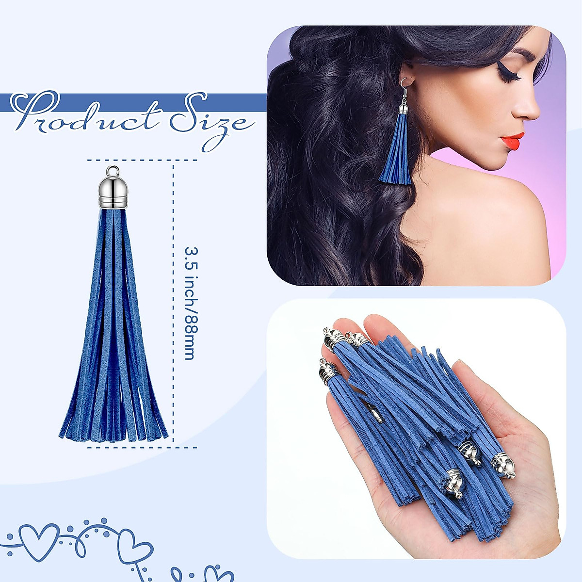 50 Pcs Keychain Tassel with Silver Cap 3.5 inches Faux Leather Tassel Suede Tassels Pendants with Loop for Cellphone Crafts Strap Jewelry Making DIY Earring Necklace Decoration (Navy Blue)