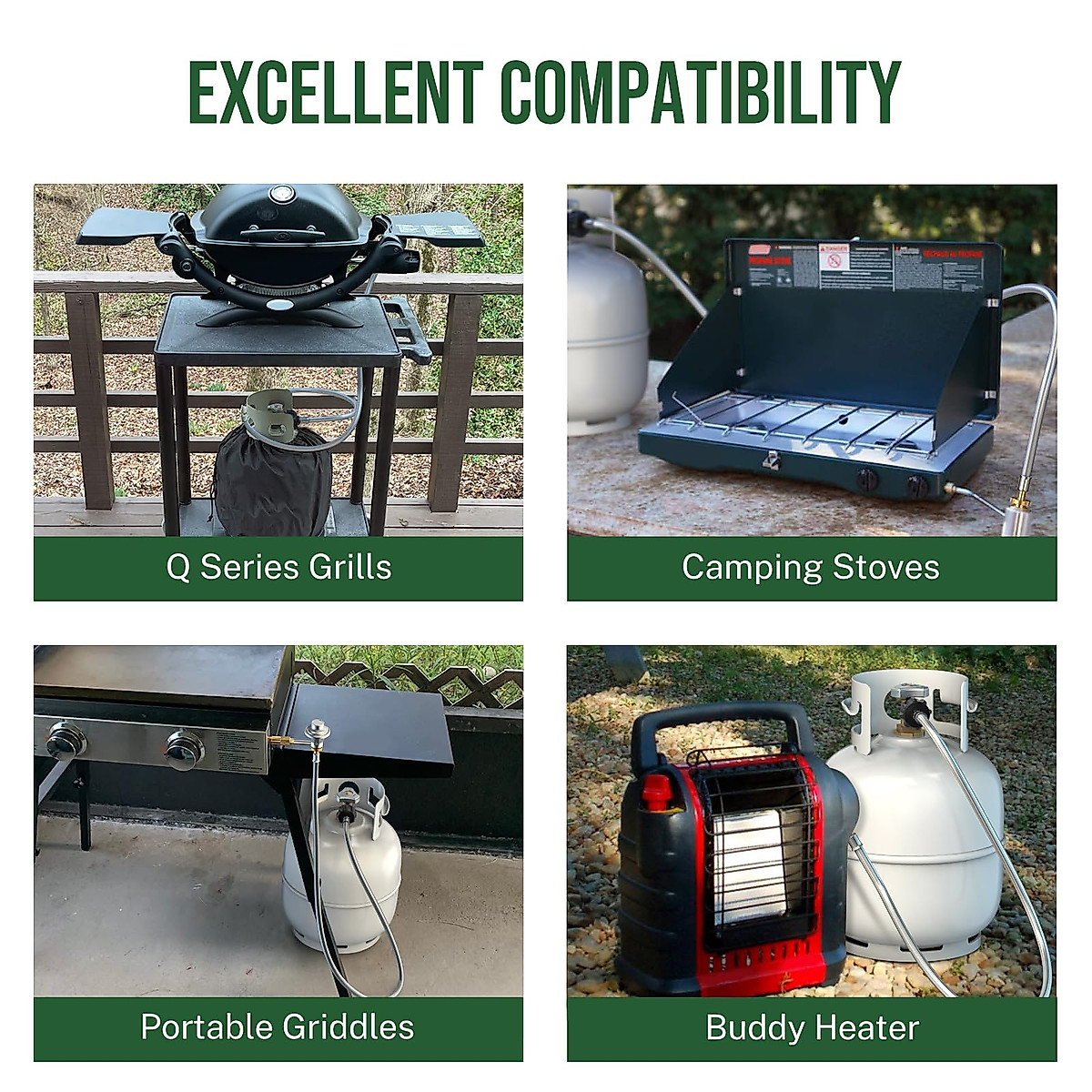 5ft Propane Hose Adapter 1lb to 20lb Converter for 5 lb to 40 lb Tanks, Anti-bite LP Tank Gas Hose for Weber Q Travel Grill/17”&22”Blackstone Griddle/Coleman Camping Stove/Mr Buddy Heater