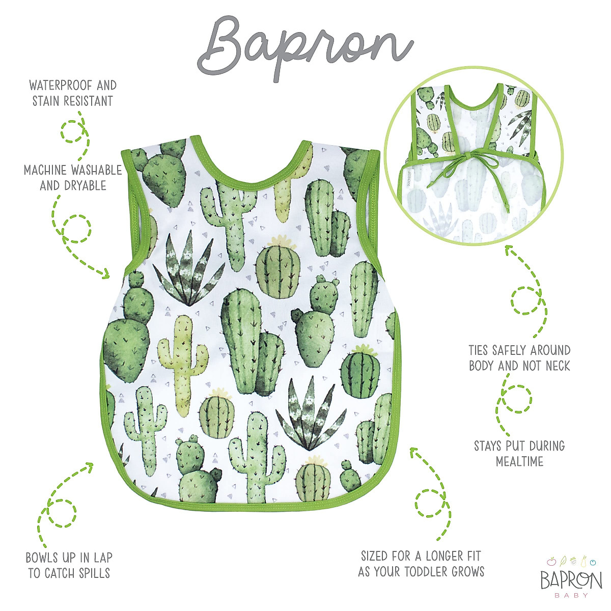 BapronBaby Desert Cactus Bapron - Soft Waterproof Stain Resistant Bib - Machine Washable - 6m - 5yr - (Sz Baby/Toddler 6m-3T)