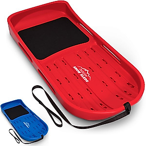 GoSports 2 Person Premium Snow Sled with Double Walled Construction, Pull Strap and Padded Seat - Choose Between Red and Blue