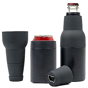 Gteller 3 in 1 Can and Beer Bottle Insulator, Double Wall Stainless Steel Insulated Can Cooler, Beer Bottle Holder 12oz 14oz 17oz (12oz Can&Bottle BK)