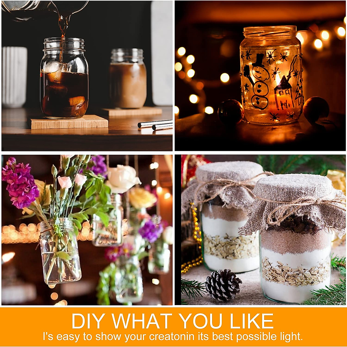 Accguan 16oz Glass Jars with Regular Lids, Mason Jar With Airtight Lids(Black), Clear Glass Jar Ideal for Jam,Honey,Shower Favors,Wedding Favors, 15 pack