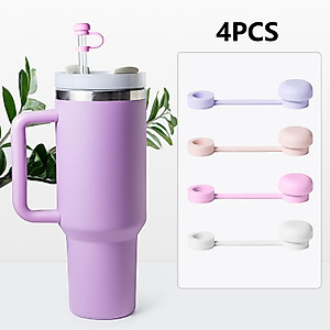 4Pcs Silicone Straw Tips Cover for Stanley Cup with Handle,10mm Silicone Straw Covers for Stanley 40oz & 30oz Tumbler Cup Accessories, Reusable Drinking Straw Tips Lids