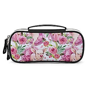 Cute Pig Watercolor Printed Pencil Case Bag Stationery Pouch with Handle Portable Makeup Bag Desk Organizer