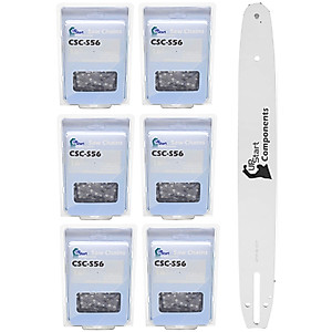 Replacement 16" Single Rivet Bar and 16" Semi Chisel Chain Combo for Echo CS-400 Chainsaw (16" Length, 3/8" Pitch, 0.050" Gauge, 56 Drive Links, 7 Sprocket Nose Tooth) 1 Bar 6 Chains