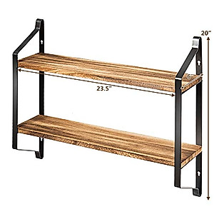 Giantex Wall-Mounted Wood Shelf, 2-Tier Floating Shelves, Rustic Storage Shelves for Pantry Kitchen Living Room, Bedroom, Bathroom, Industrial 2 Tiers Wall Hanging Shelves (Black & Natural)