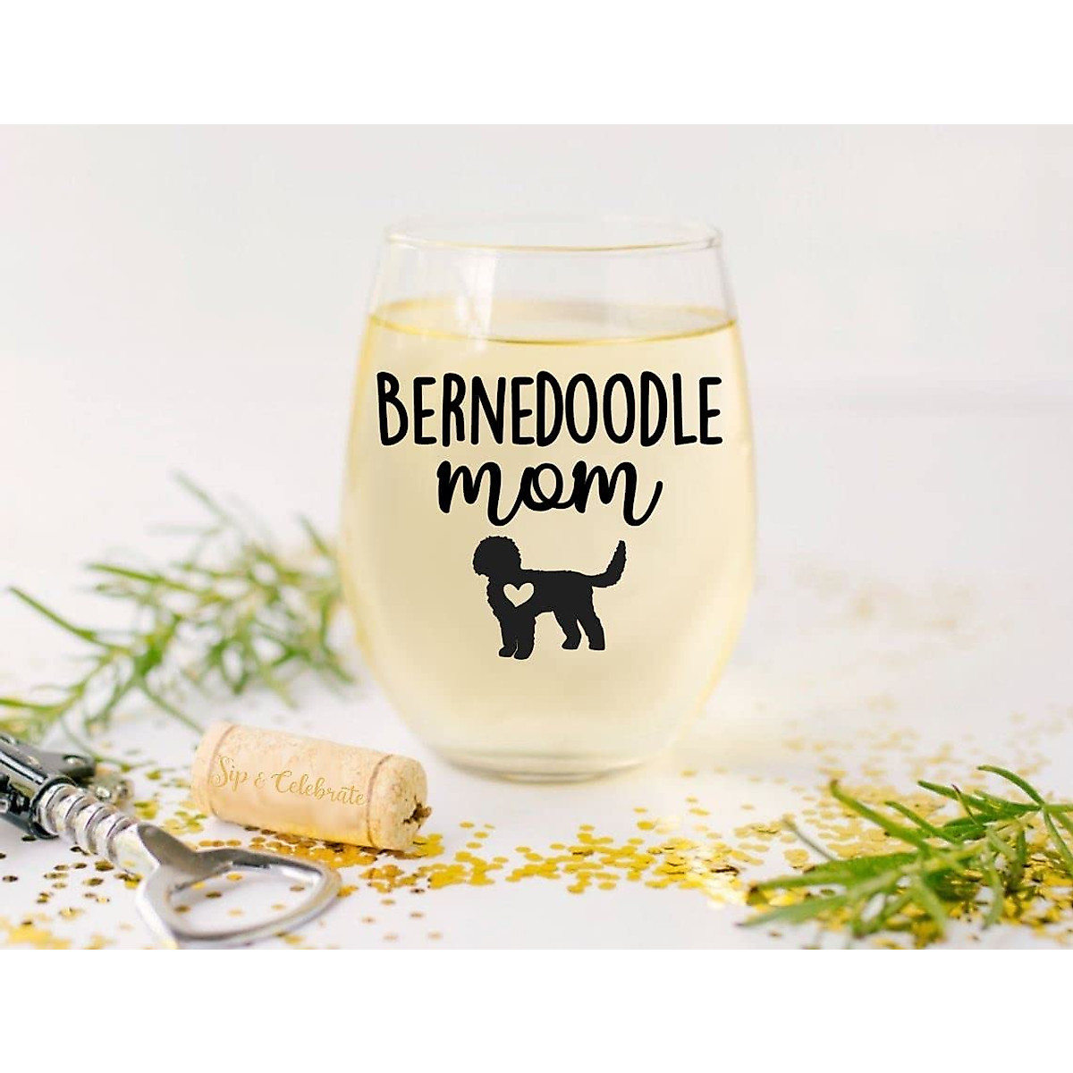 Bernedoodle Mom - Premium 21oz Stemless Wine Glass - Gift for Doodle Dog Lovers