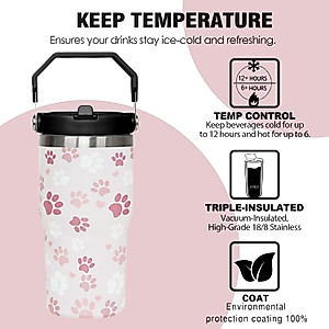 Dog Tumbler Cups 20oz Travel Mug Dog Mom Gifts Paw Print Tumbler with with Flip Straw and Top Handle Dog Gifts for Dog Lovers Women Travel Cups Mugs