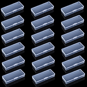 18 Pieces Small Plastic Case Small Storage Containers Clear Storage Case Small Plastic Box with Lid Containers for Bobby Pin Swab, Craft, Jewelry, Coin, Screw, Bead, 3.9 x 1.6 x 0.6 Inch