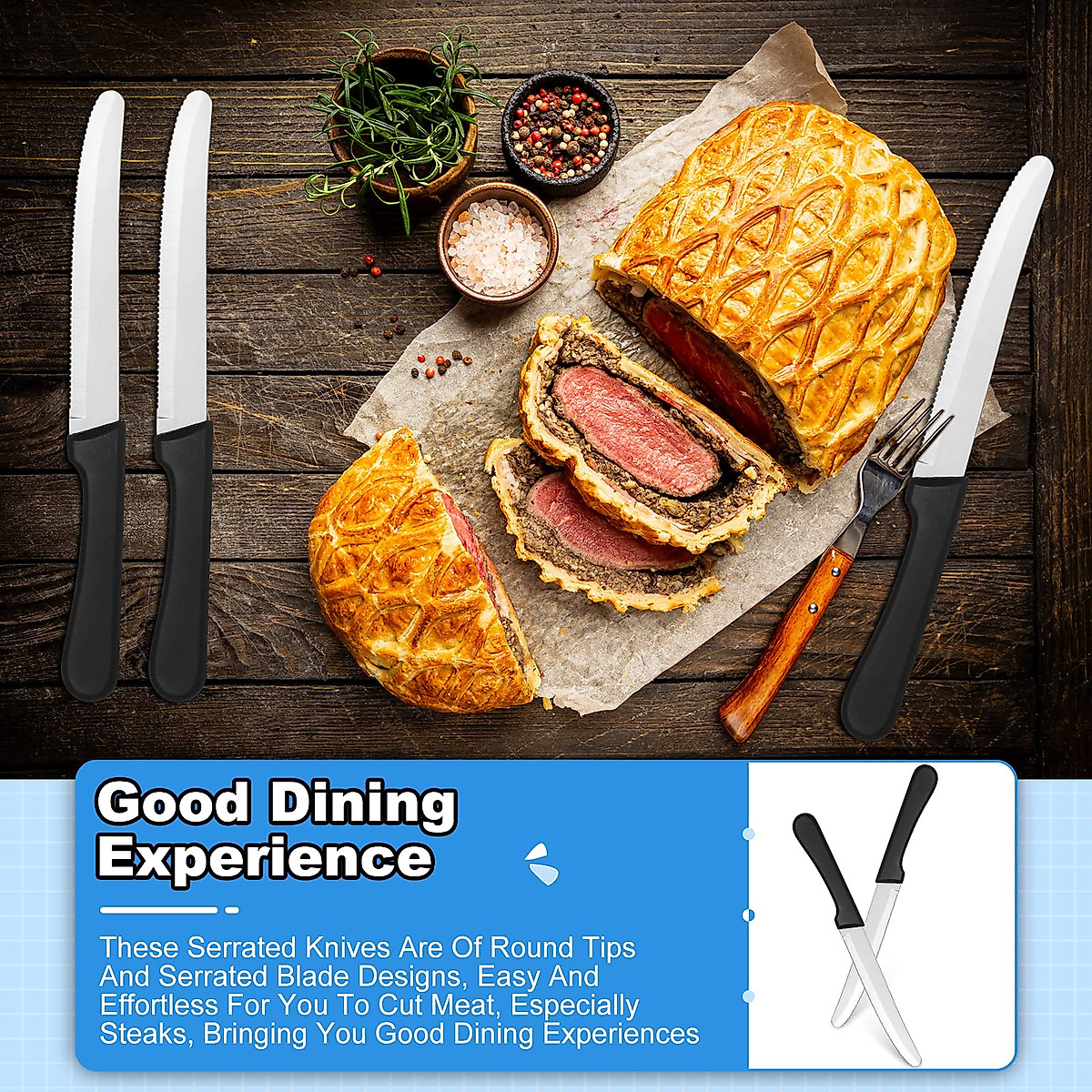 Geelin 50 Pieces 8.5 Inch Rounded Serrated Blade Steak Knives Stainless Steel Round Tip Blade Steak Knife with Plastic Handle for Kitchen Butter Cutlery Restaurant