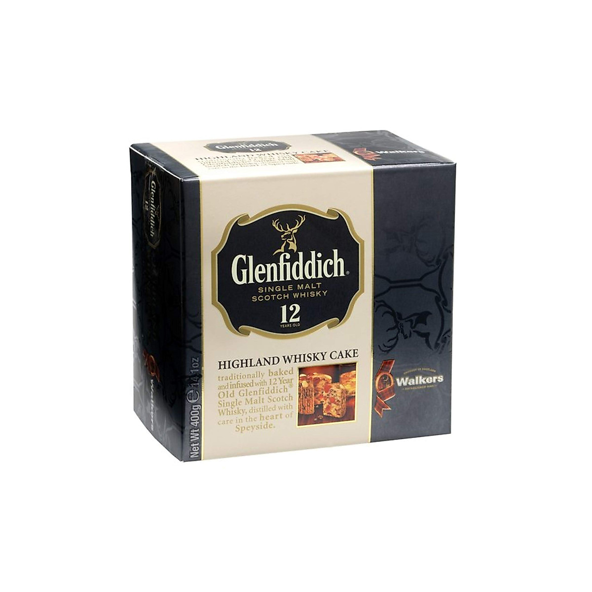 Walker’s Highland Whiskey Cake – 14.1 oz Fruit Cake Infused with Glenfiddich Single-Malt Scotch Whisky - Luxury Holiday Treat and Dessert from Scotland