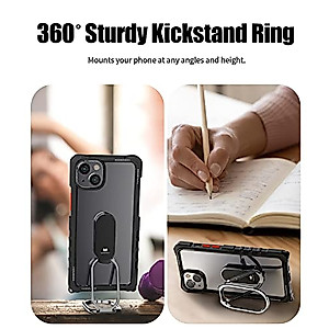 GOOSPERY Z Bumper 360° Sturdy Kickstand Ring Holder Crossbody Compatible with iPhone 14 Plus Case [Strap Included] Dual Layer Structure TPU EdgeClear Cover with Strap, Black