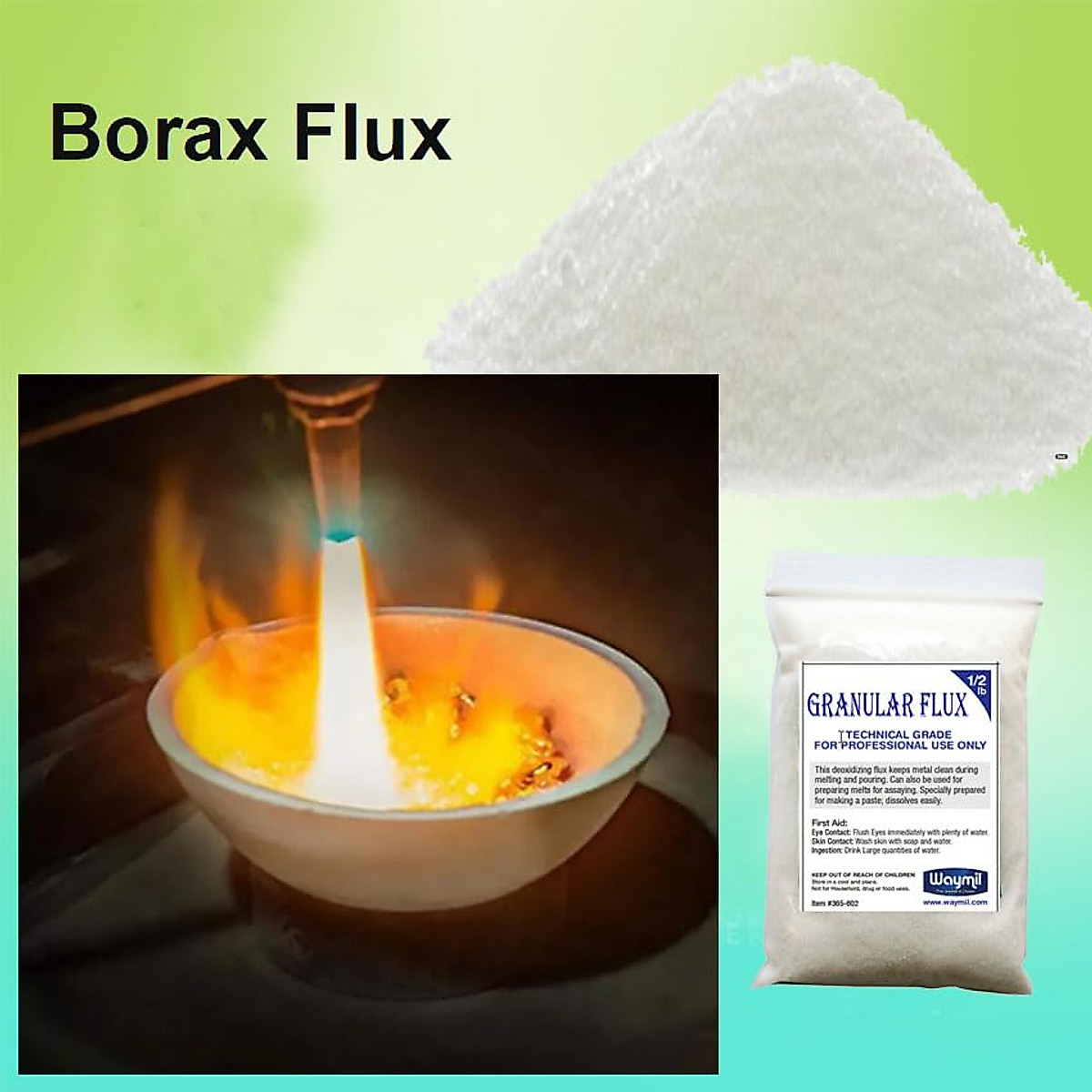 Borax Flux 1/2 Pound Melting Gold Silver Crucible Glaze Jewelry Casting 8oz