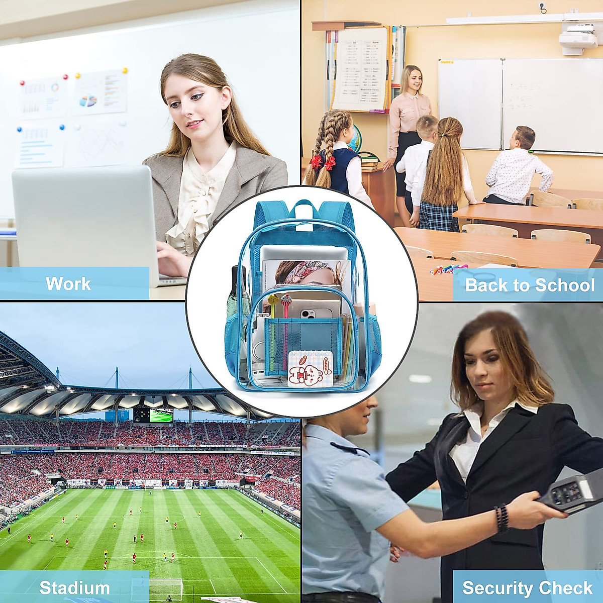 Dezcrab Clear Backpack School Backpack Bookbag for Girls Boys Women Men, Heavy Duty See Through Transparent Backpacks (Peacock Blue)