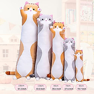 ZRLABL Long Cat Plush Pillow Plushie Stuffed Animal Body Pillow Cute Kitten Plush Throw Pillow Doll Toy Gift for Girlfriend Kids Birthday Christmas Festivals（Gray，19.7inch）