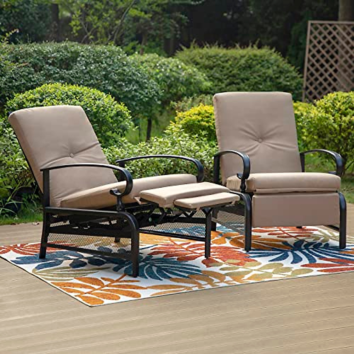 PHI VILLA Oversized Outdoor Recliner Chairs Set of 2, Zero Gravity Metal Patio Recliner Lounge Chairs with Removable Beige Cushions for Garden, Poolside, Lawn