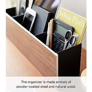 Yamazaki Home Rin Desk Organizer - Tv Remote Control And Pen Holder - Large - Steel + Wood