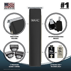 Wahl USA Rechargeable Lithium Ion 2.0 Beard Trimmer for Men - Facial Hair Trimmer with Precision T Blade for Grooming, Detailing Head, Light Touch Ups, Ear Nose & Eyebrow Model 9886-300