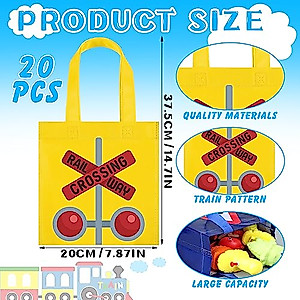 Pinkunn 20 Pieces Reusable Mini Train Party Tote Bags 6 Designs Gift Reusable Bags with Long Handles Gift Bag Goodie Treat Bags with Handles Party Favor