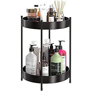 EKNITEY Bathroom Vanity Countertop Organizer - 2 Tier Makeup Counter Organizer Small Tiered Trays for Home and Kitchen (Black)