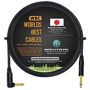 WORLDS BEST CABLES 6 Foot - Guitar Bass Instrument Cable CUSTOM MADE using Mogami 2524 wire and Neutrik NP2RX-B & NP2X-B ¼ Inch (6.35mm) Gold TS Connectors