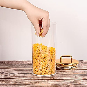 YUEJUM 32 oz Large Acrylic Storage Apothecary Jar with Gold Airtight Lid | Bathroom Vanity Organizer Containers | Perfect Decorative Canisters for Shells, Bath Salt, Grains, Cotton Ball, Flossers